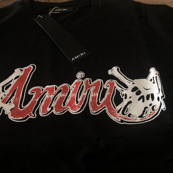 AMIRI | Tops | Amiri Destroyed Black Short Sleeve Tshirt L | Poshmark